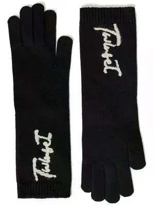 TWINSET Logo-embroidered Knitted Gloves - Black