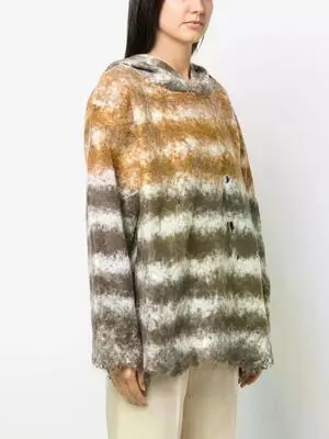 VITELLI Distressed Stripe Print Wool Hoodie