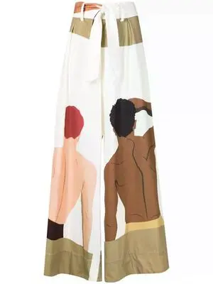 AMIR SLAMA Graphic-print Cotton Palazzo Pants - Neutrals