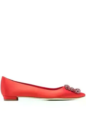 Manolo Blahnik Hangisi Crystal-buckle Ballerina Pumps - Red