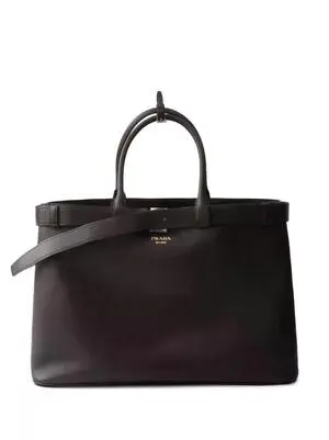 Prada Leather Tote Bag With Buckle - Brown
