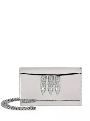 Philipp Plein Metallic Leather Clutch Bag With Spider Claw Rings - Silver