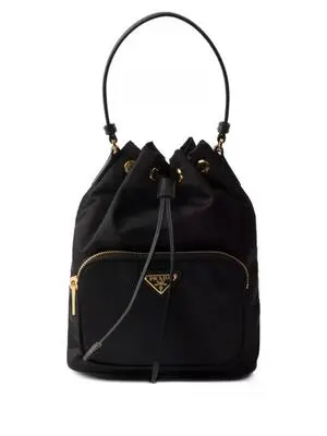 Prada Logo-plaque Drawstring Tote Bag - Black