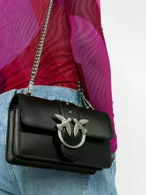 Pinko Small Leather Shoulder Bag With Studded Strap And Love Birds Buckle