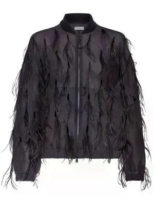 Brunello Cucinelli Feather-embellished Satin Jacket