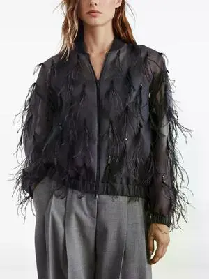 Brunello Cucinelli Feather-embellished Satin Jacket