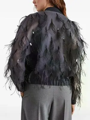 Brunello Cucinelli Feather-embellished Satin Jacket