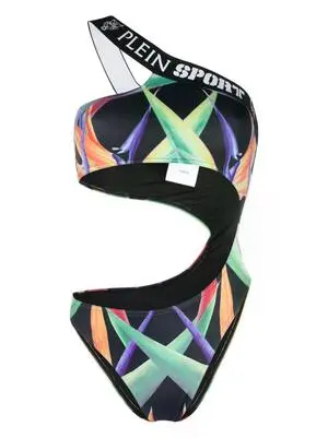 PLEIN SPORT Graphic-print One-shoulder Swimsuit - Black