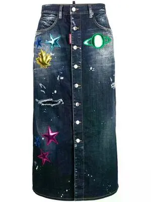 Dsquared2 Distressed Patch-detail Denim Skirt