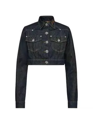 Philipp Plein Chains Cropped Denim Jacket - Blue