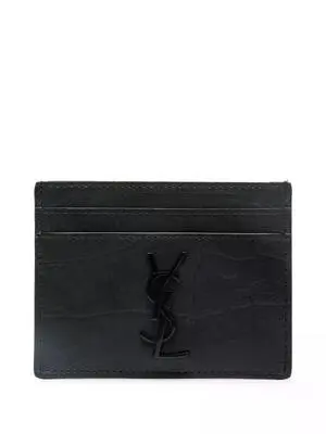 Saint Laurent Monogram Logo Plaque Cardholder - Black
