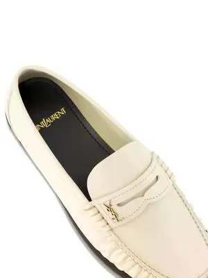 Saint Laurent Logo-plaque Leather Loafers - Neutrals