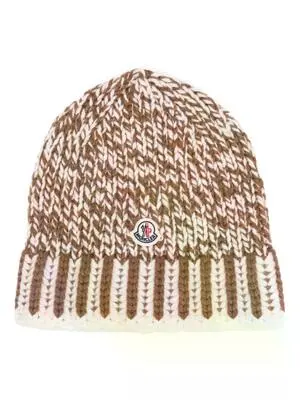 Moncler Virgin Wool Tricot Knit Beanie - Brown