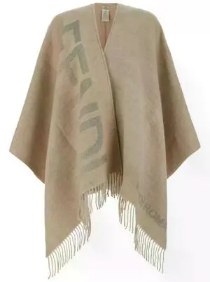 Fendi Fringed Detailed Poncho - Neutrals