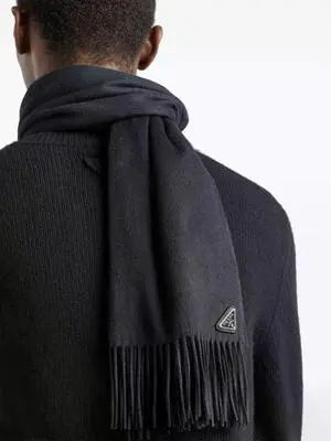 Prada Logo-plaque Silk-cashmere Scarf - Black