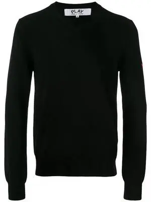 Play Comme Des Garcon Heart-patch V-neck Jumper
