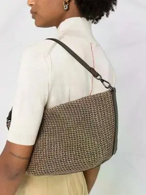 Brunello Cucinelli Raffia-effect Shoulder Bag With Monili Chain Detail