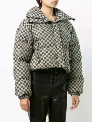 MISBHV Monogram-print Cropped Puffer Jacket - Neutrals