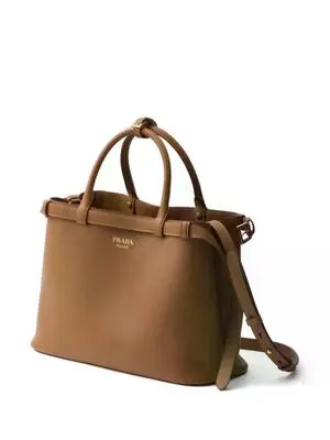 Prada Medium Leather Tote Bag With Buckle Detail - Brown