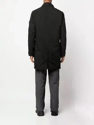 Stone Island Single-breasted Coat With Logo Patch - Black