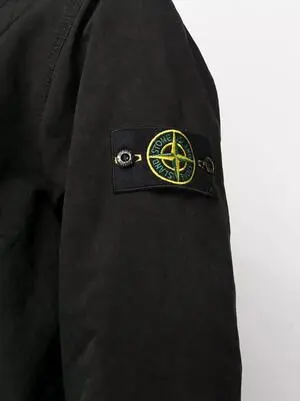 Stone Island Single-breasted Coat With Logo Patch - Black