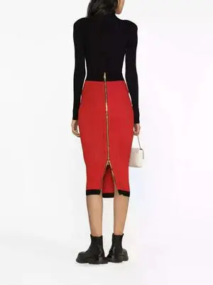 Balmain Buttoned Knit Midi Skirt - Red