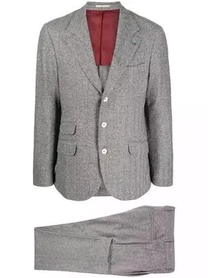 Brunello Cucinelli Wool-blend Herringbone Two-piece Suit - Black