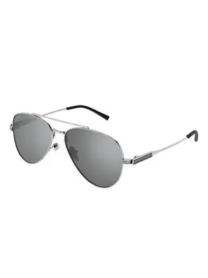 Gucci Pilot-frame Sunglasses With Signature Web Detail - Grey