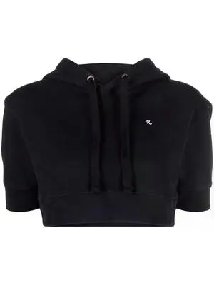 Raf Simons Cropped Short-sleeve Hoodie With Embroidered Logo - Black