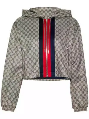 Gucci Gg-logo Zip-up Cropped Jacket - Brown
