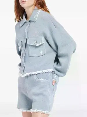 BARRIE Distressed Frayed Knit Jacket - Blue