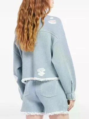 BARRIE Distressed Frayed Knit Jacket - Blue