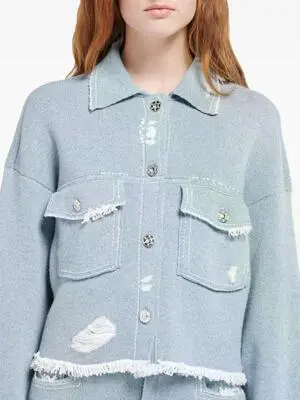BARRIE Distressed Frayed Knit Jacket - Blue