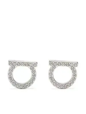 FERRAGAMO Embellished Gancini Stud Earrings - Silver