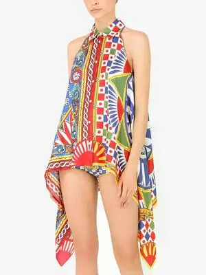 Dolce & Gabbana Carretto-print Twill Halterneck Top