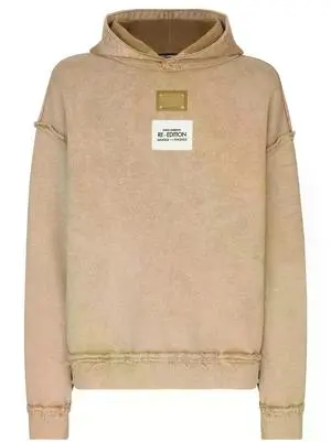 Dolce & Gabbana Logo-patch Long-sleeved Hoodie - Neutrals