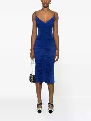 MUGLER Ruched Sheer Midi Dress