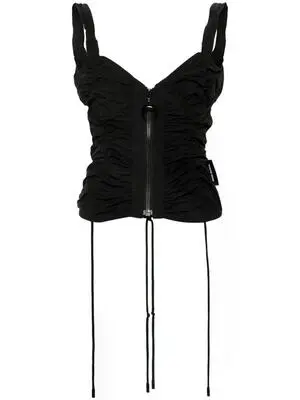 MARINE SERRE Ruched Sweetheart Neck Zip-up Tank Top