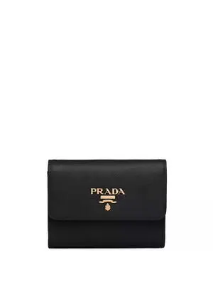 Prada Logo Plaque Wallet - Black