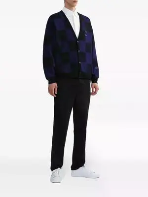 Fred Perry X Raf Simons Appliqué Checkered Cotton Cardigan