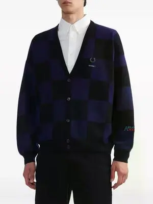 Fred Perry X Raf Simons Appliqué Checkered Cotton Cardigan