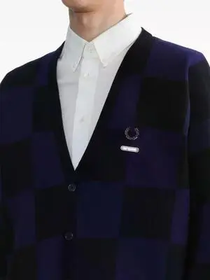 Fred Perry X Raf Simons Appliqué Checkered Cotton Cardigan