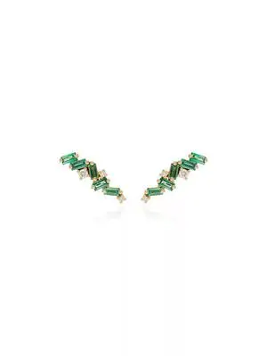 SUZANNE KALAN 18kt Yellow Gold Emerald And Diamond Stud Earrings - Green