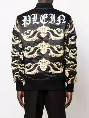 Philipp Plein Gothic-print Quilted Bomber Jacket