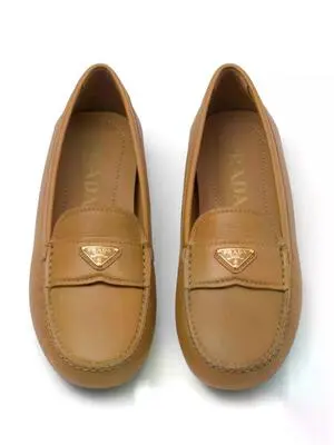 Prada Enamel Triangle-logo Leather Loafers