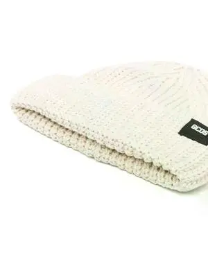 Gcds Logo-patch Ribbed Knit Beanie - Neutrals
