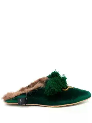 MIDORIKAWA Pointed-toe Slippers With Faux-fur Lining