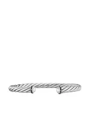 David Yurman Sterling Cable Cuff Bracelet With Black Diamonds - Silver