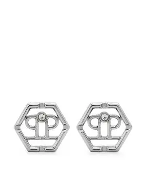 Philipp Plein Hexagonal Logo-charm Stud Earrings - Silver