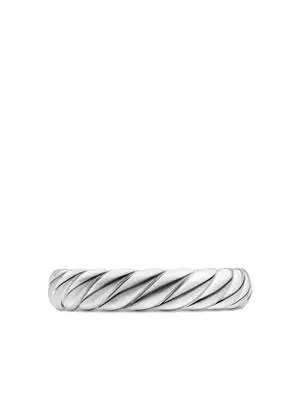 David Yurman 18kt White Gold Sculpted Cable Band Ring - Silver